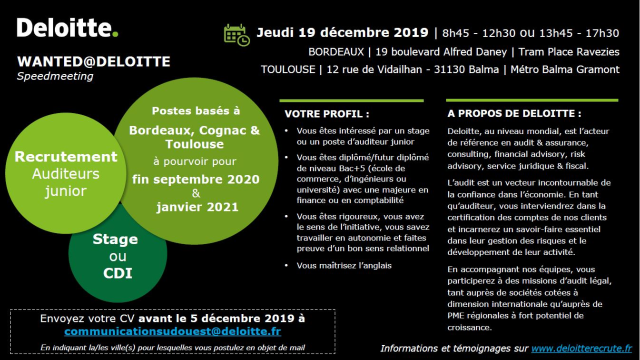 Deloitte - Speedmeeting pour des postes à Bordeaux, Cognac et Toulouse ...